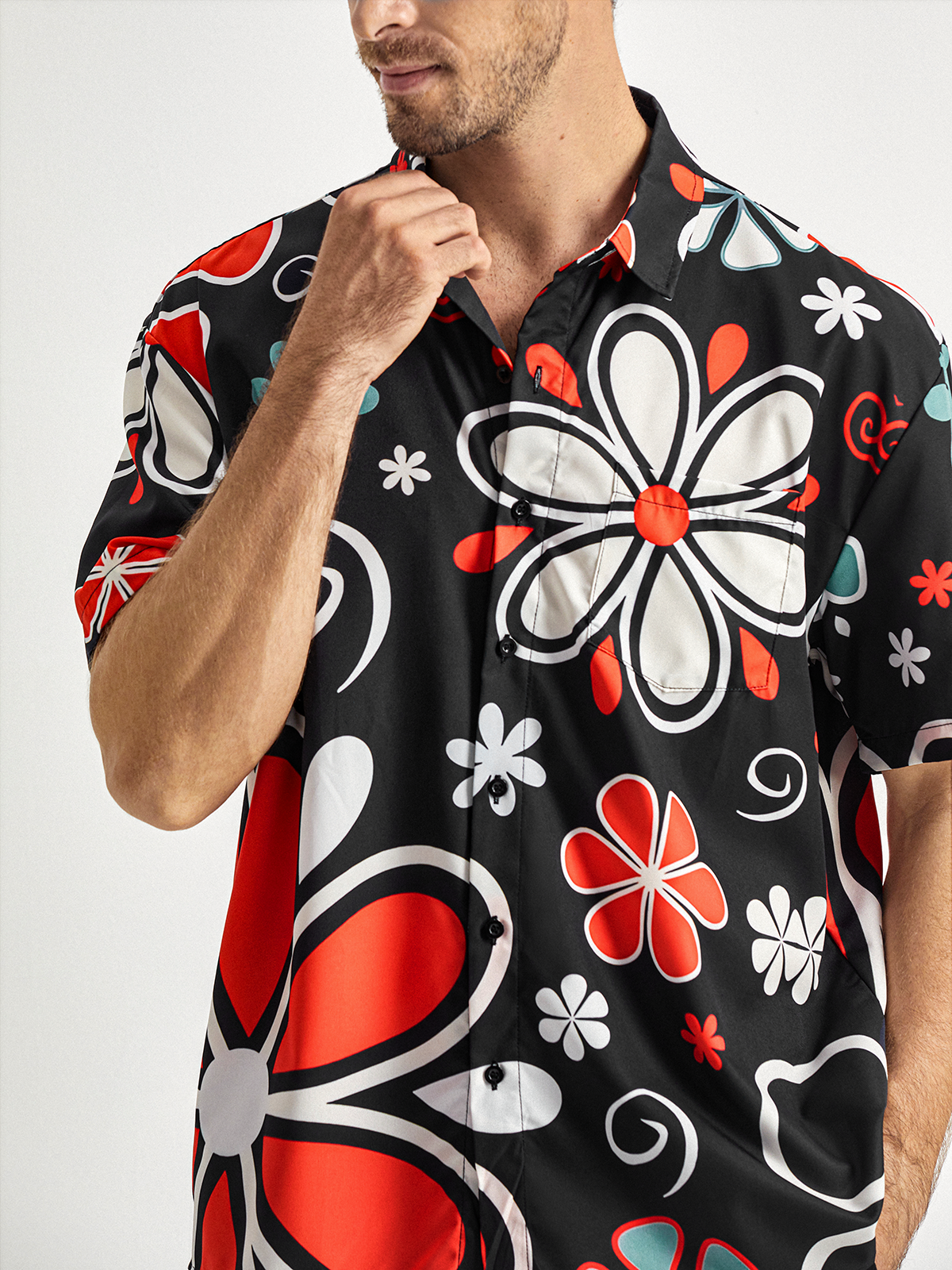 Floral Chest Pocket Short Sleeve Casual Shirt | hardaddy