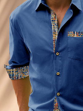 Cotton Plain Contrast Chest Pocket Long Sleeve Casual Shirt | hardaddy
