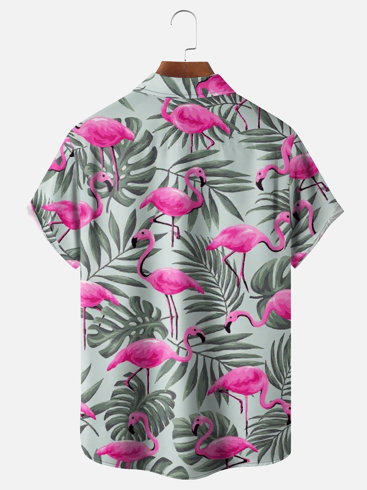 Moisture-wicking Palm Tree Flamingo Chest Pocket Hawaiian Shirt | hardaddy