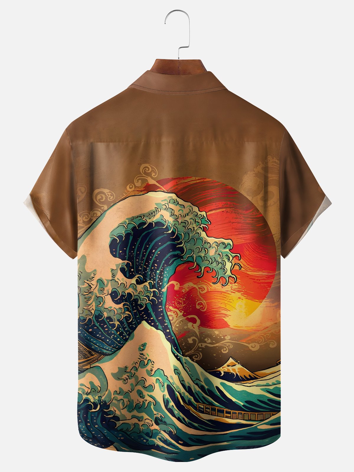 Moisture-wicking Ukiyo-e Wave Sun Chest Pocket Casual Shirt | hardaddy
