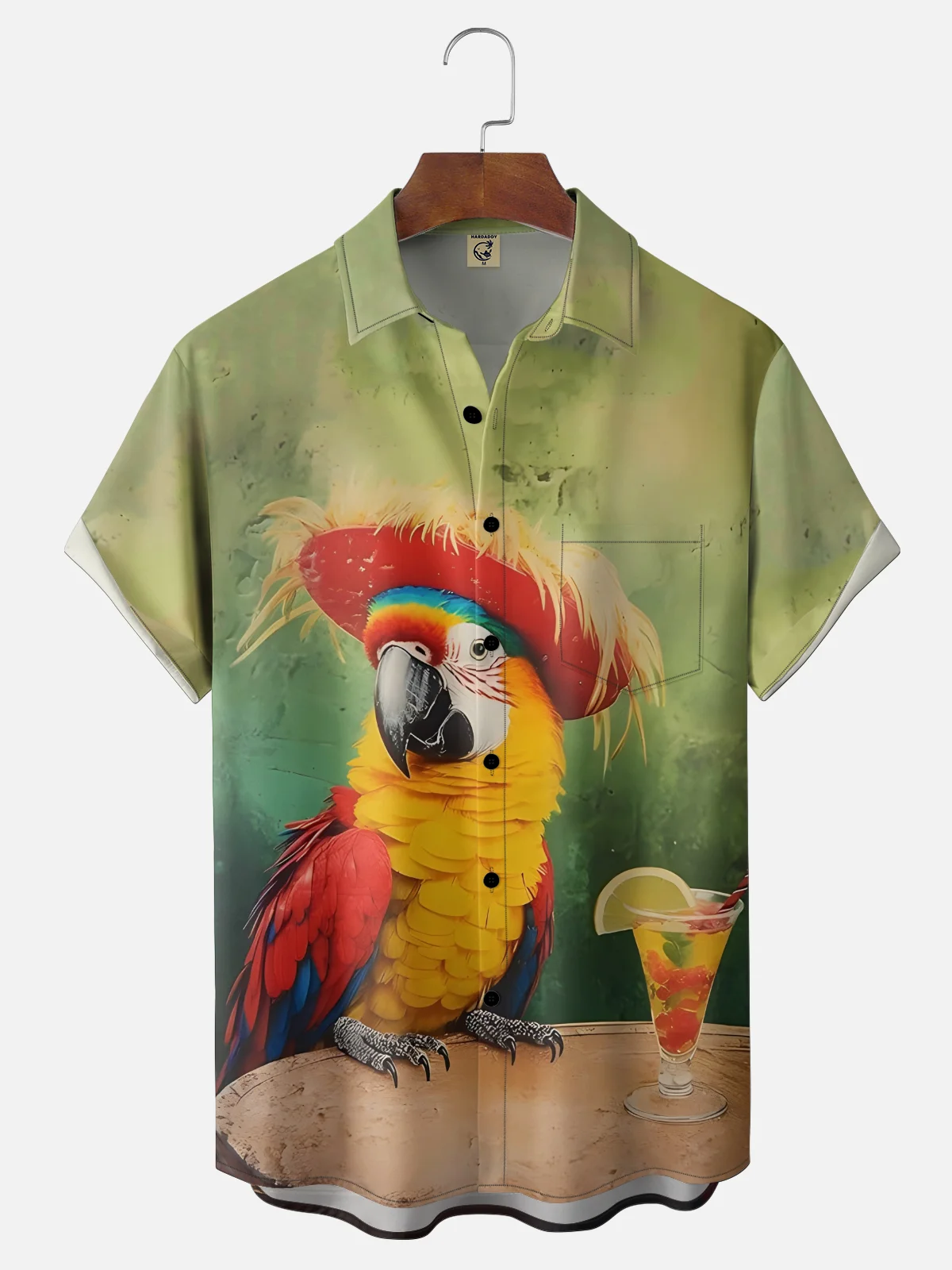 Moisture-Wicking Parrot Cocktail Chest Pocket Holiday Shirt | hardaddy
