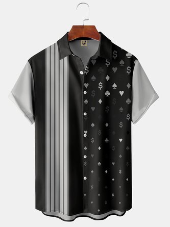 Men's Creative Playing Card Pattern Print Casual Breathable Hawaiian ...