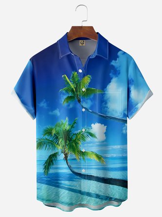 Coconut Tree Chest Pocket Short Sleeve Hawaiian Shirt | hardaddy