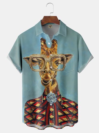 Funky Giraffe Chest Pocket Short Sleeve Casual Shirt | hardaddy