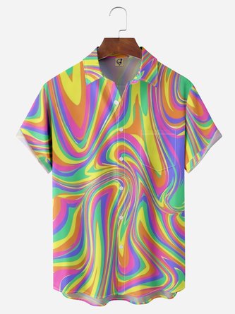 Geometric Ripple Chest Pocket Short Sleeve Casual Shirt | hardaddy