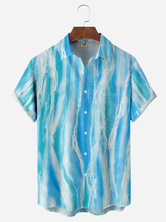 Geometric Ripple Chest Pocket Short Sleeve Casual Shirt | hardaddy