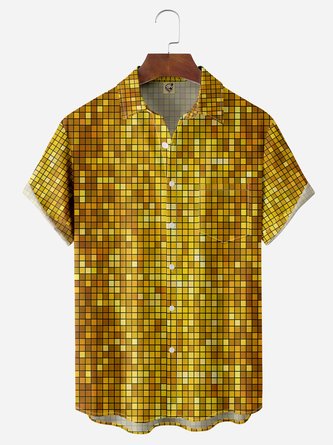 Gold Glitter Chest Pocket Short Sleeve Disco Shirt | hardaddy