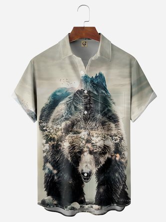 Bear Chest Pocket Short Sleeve Hawaiian Shirt | hardaddy