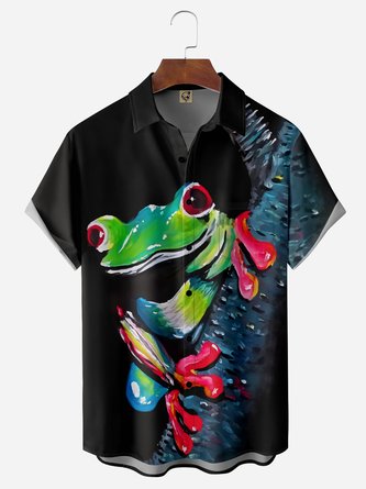 Frog Chest Pocket Short Sleeve Hawaiian Shirt | hardaddy