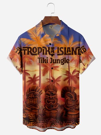 Tiki Chest Pocket Short Sleeve Hawaiian Shirt | hardaddy