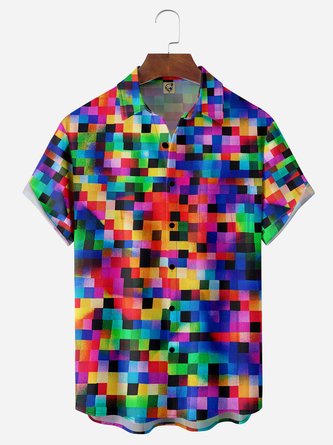 Mosaic Art Chest Pocket Short Sleeve Casual Shirt | hardaddy