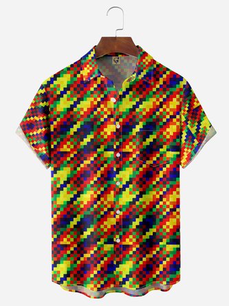 Mosaic Art Chest Pocket Short Sleeve Casual Shirt | hardaddy