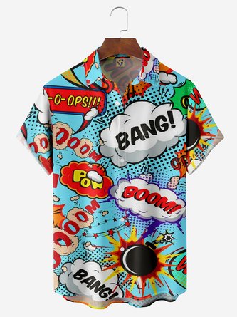 Comic Chest Pocket Short Sleeve Casual Shirt | hardaddy