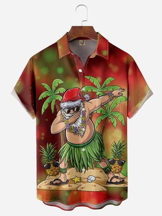 Christmas Santa Claus Holiday Chest Pocket Short Sleeve Shirt | hardaddy