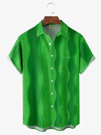 Watermelon Striped Chest Pocket Short Sleeve Bowling Shirt | hardaddy