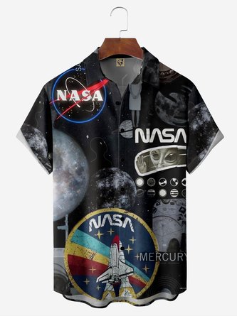 NASA Planet Chest Pocket Short Sleeve Casual Shirt | hardaddy
