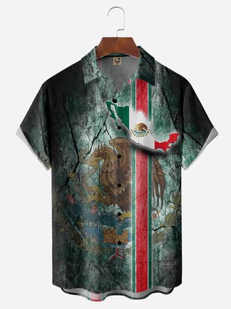 Mexico Coat of Arms Chest Pocket Short Sleeve Bowling Shirt | hardaddy