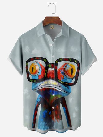 Frog Chest Pocket Short Sleeve Casual Shirt | hardaddy