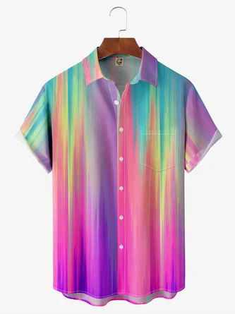 Gradient Color Chest Pocket Short Sleeve Casual Shirt | hardaddy