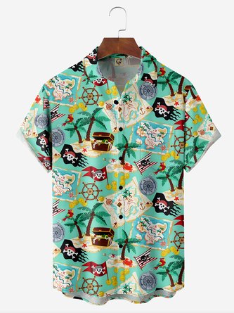 Nautical Map Chest Pocket Short Sleeve Hawaii Shirt | hardaddy