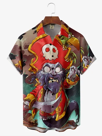 Hardaddy Pirate Captain Chest Pocket Short Sleeve Casual Shirt | hardaddy
