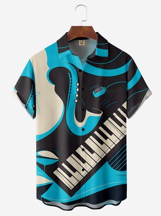 Breathable Musical Instrument Chest Pocket Hawaiian Shirt | hardaddy