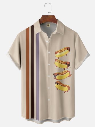 Moisture-wicking Fun Hot Dog Chest Pocket Bowling Shirt | hardaddy