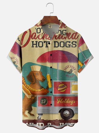 Moisture-wicking Dachshund Hot Dog Chest Pocket Hawaiian Shirt | hardaddy