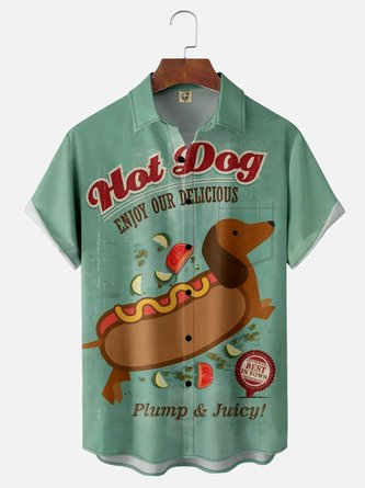 Moisture-wicking Dachshund Hot Dog Chest Pocket Hawaiian Shirt | hardaddy