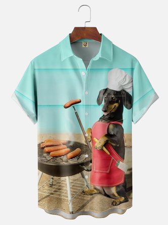 Moisture-wicking Puppy Grilled Hot Dog Chest Pocket Hawaiian Shirt ...