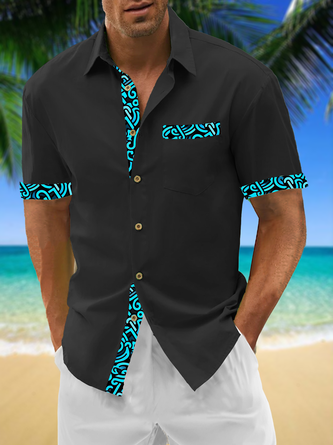 Cotton Plain Stitching Geometric Pattern Casual Shirt | hardaddy