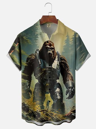 Moisture-wicking Super Robot Bigfoot Chest Pocket Hawaiian Shirt | hardaddy