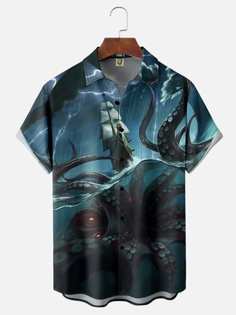 Moisture-wicking Super Octopus Ambush Chest Pocket Hawaiian Shirt ...