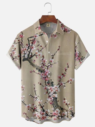 Moisture-wicking Plum Bossom Chest Pocket Hawaiian Shirt | hardaddy