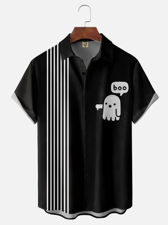 Moisture-wicking Halloween Ghost Boo Chest Pocket Bowling Shirt | hardaddy