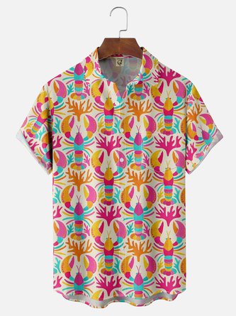 Moisture Wicking Art Lobster Chest Pocket Hawaiian Shirt | hardaddy