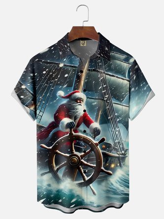 Moisture Wicking Christmas Santa Claus Pirate Ship Chest Pocket ...
