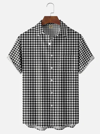 Moisture-wicking Houndstooth Dogtooth Chest Pocket Casual Shirt | hardaddy