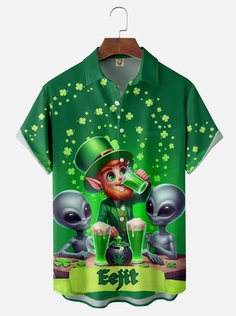 Moisture-wicking Saint Patrick‘s Day Shamrock Alien Chest Pocket Casual ...