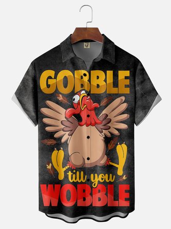 Moisture-wicking Thanksgiving Turkey GOBBLE Chest Pocket Hawaiian Shirt ...