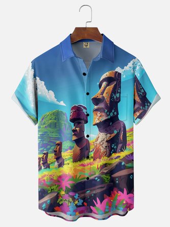 Moisture-wicking Easter Island Moai Statues Chest Pocket Casual Shirt ...