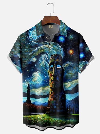 Moisture-wicking Easter Island Moai Painting Chest Pocket Casual Shirt ...