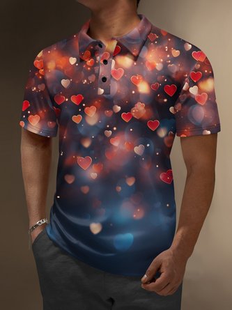 Moisture Wicking Valentine's Day Heart Contrast Color Golf Polo | hardaddy