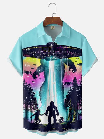 Moisture Wicking Alien UFO Spaceship Bigfoot Chest Pocket Hawaiian ...