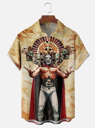 Moisture-wicking Lucha Libre Skeleton Chest Pocket Casual Shirt | hardaddy