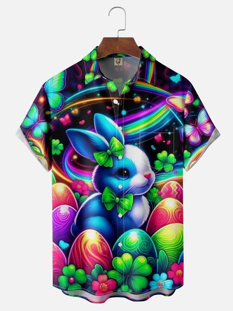 Moisture Wicking Easter Neon Art Easter Eggs Bunny Chest Pocket ...