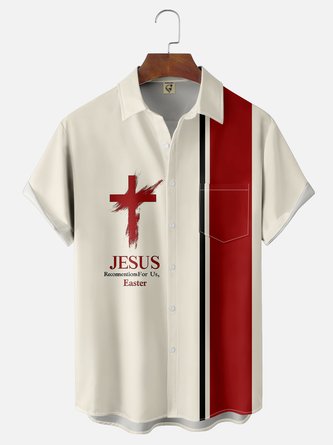 Moisture-wicking Easter Jesus Cross Chest Pocket Bowling Shirt | hardaddy
