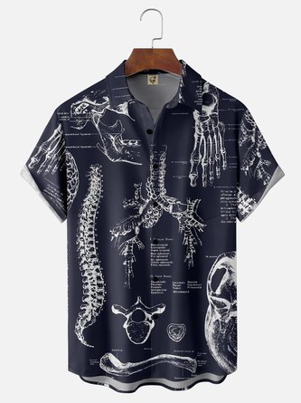 Moisture-wicking Abstract Skeleton Chest Pocket Casual Shirt | hardaddy