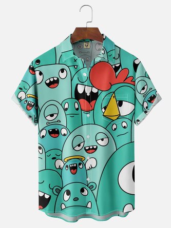 Moisture-wicking Cartoon Chest Pocket Casual Shirt | hardaddy