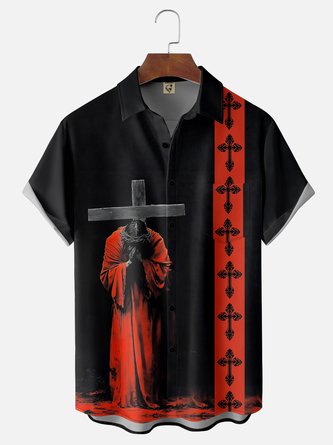 Moisture-wicking Easter Cross Jesus Prayer Chest Pocket Bowling Shirt ...
